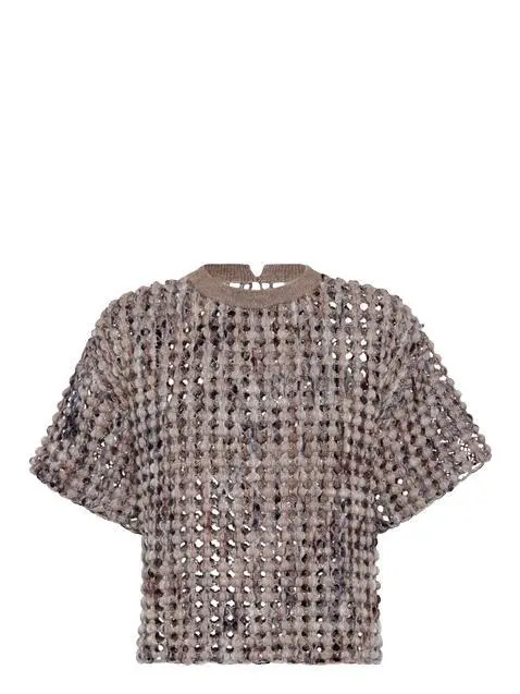 Brunello Cucinelli Balloon Net Knit T-shirt - Camel