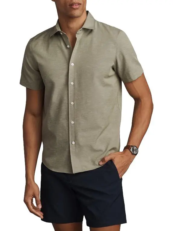 RHONE Brezza Performance Short Sleeve Button-up Shirt - Green Sage