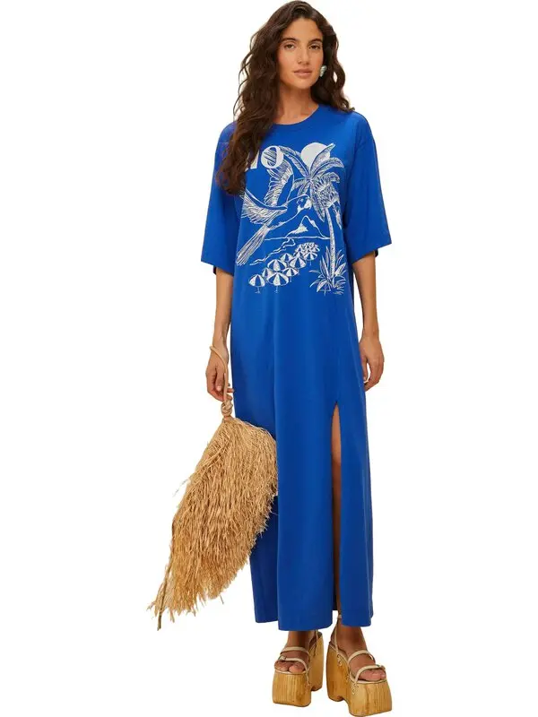 Farm Rio Rio Organic Cotton Maxi Dress - Blue