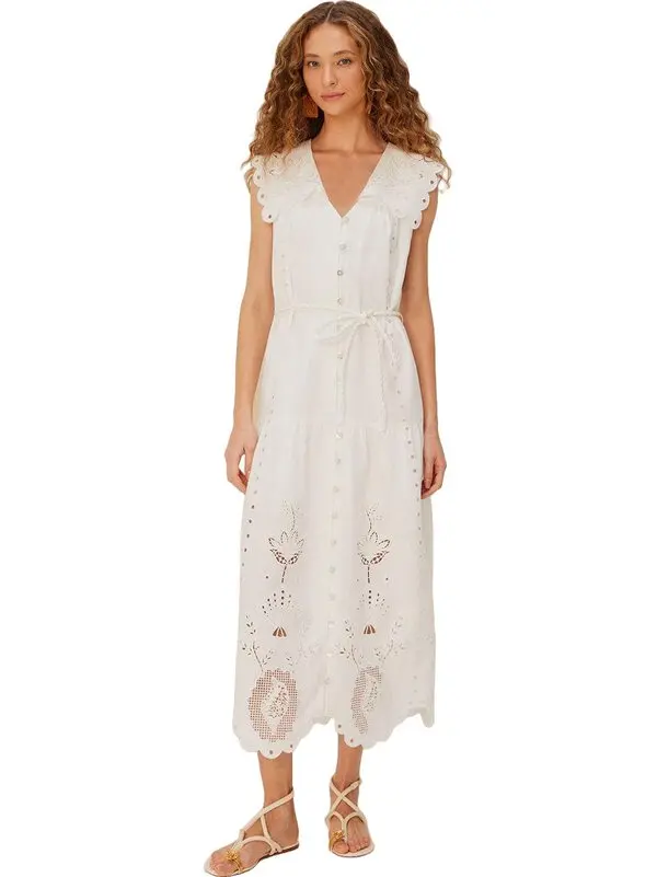 Farm Rio Sleeveless Linen Maxi Dress - Off-white