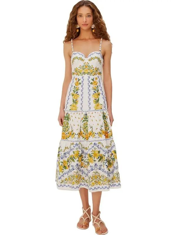 Farm Rio Sicily Organic Cotton Midi Dress - Sicily Off-white