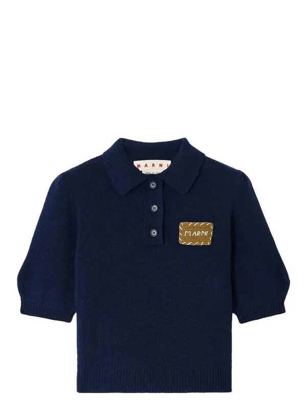Marni Embroidered Cashmere Polo Shirt - Blue