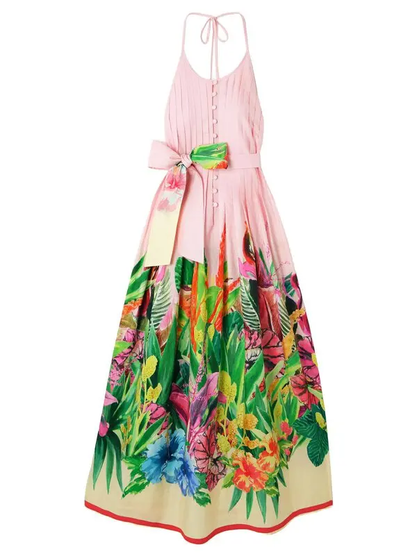 Loretta Caponi Patmos Belted Floral-print Halterneck Maxi Dress - Multi