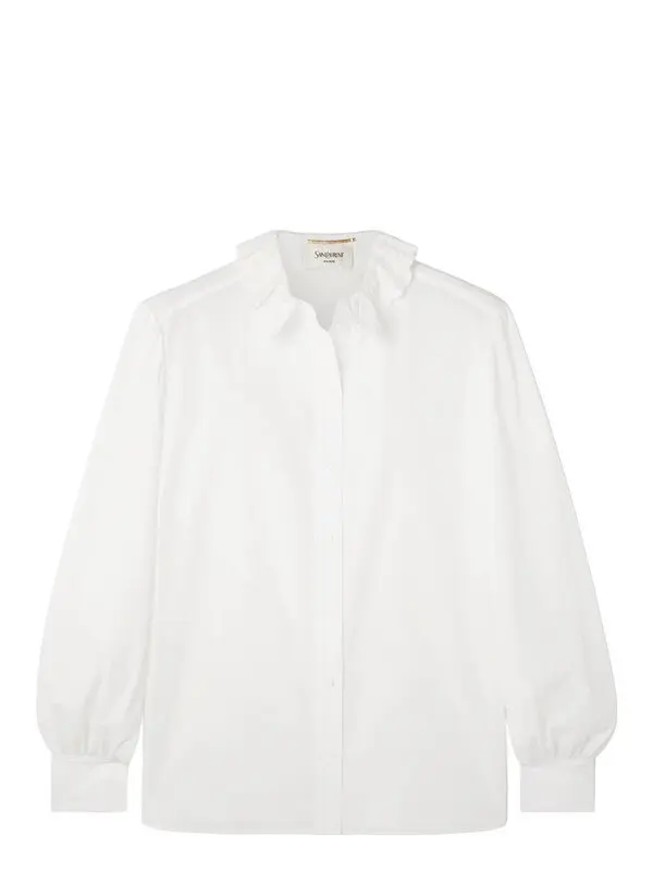 Saint Laurent Lace-trimmed Cotton-poplin Shirt - White