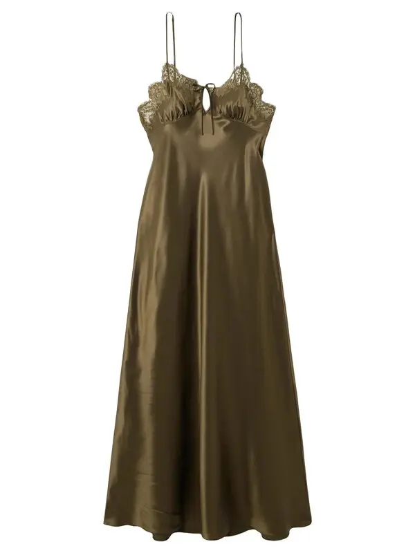 Saint Laurent Lace-trimmed Silk-satin Midi Dress - Green