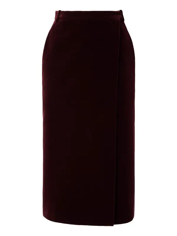 Saint Laurent Cotton-velvet Midi Skirt - Burgundy