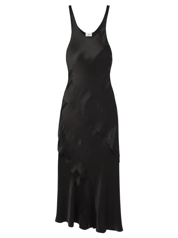 Saint Laurent Asymmetric Tiered Silk-satin Maxi Dress - Black