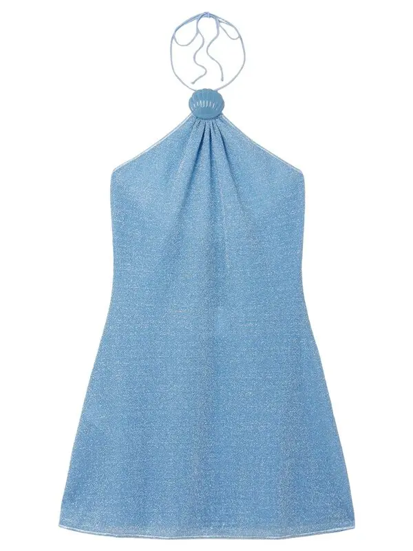 Oseree Lumière Metallic Stretch-knit Halterneck Mini Dress - Blue