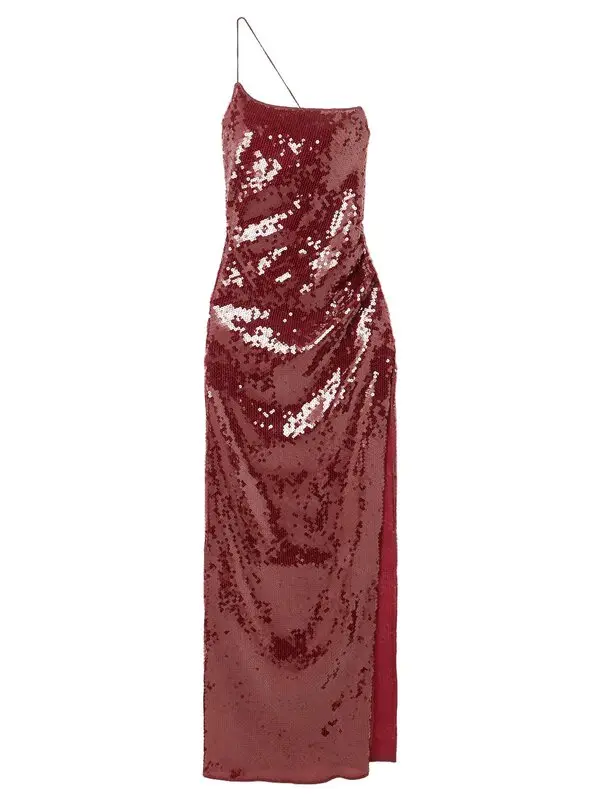 Oseree One-shoulder Sequined Maxi Dress - Burgundy