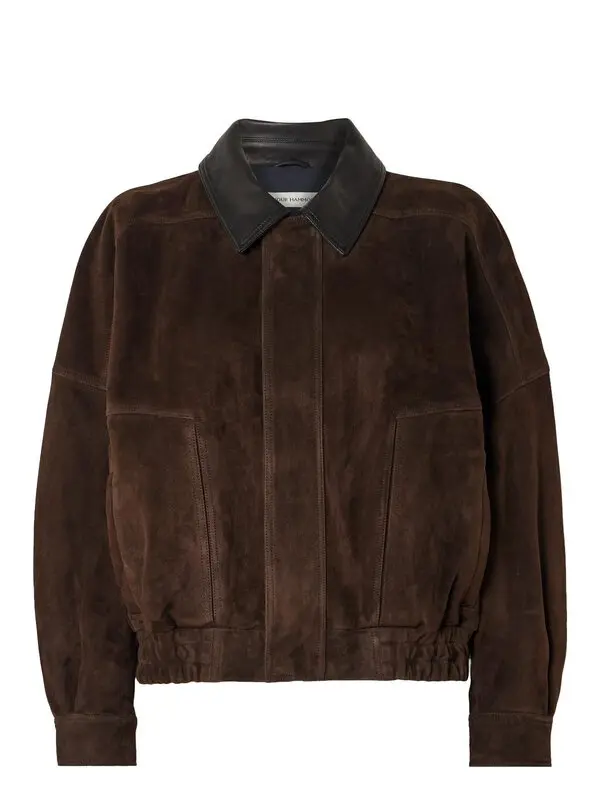 Nour Hammour Dalma Leather-trimmed Suede Bomber Jacket - Brown