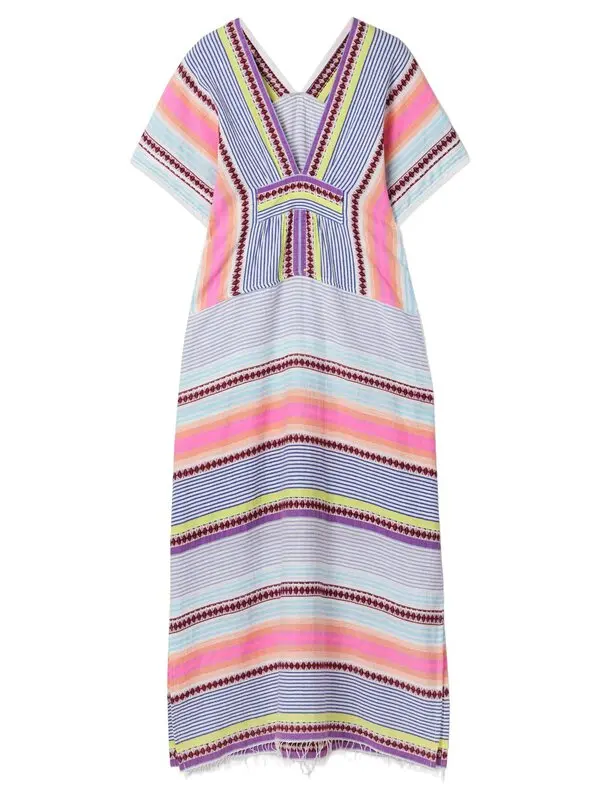 LEMLEM Gasira Striped Cotton-blend Maxi Dress - Purple