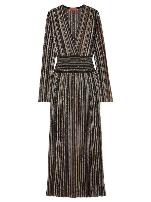 Missoni Wrap-effect Sequin-embellished Striped Jersey Maxi Dress - Black