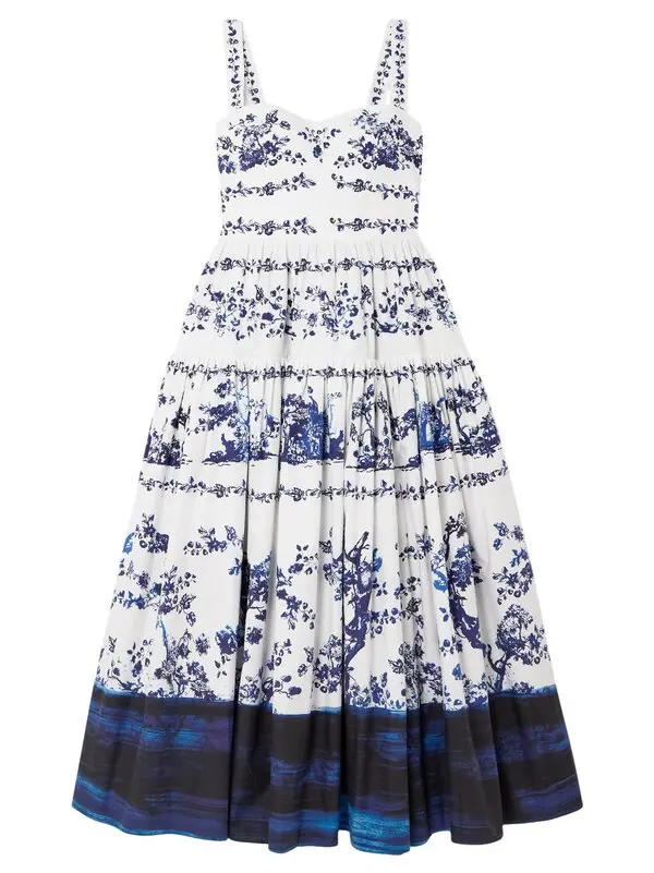 Erdem Floral-print Cotton-poplin Midi Dress - Blue