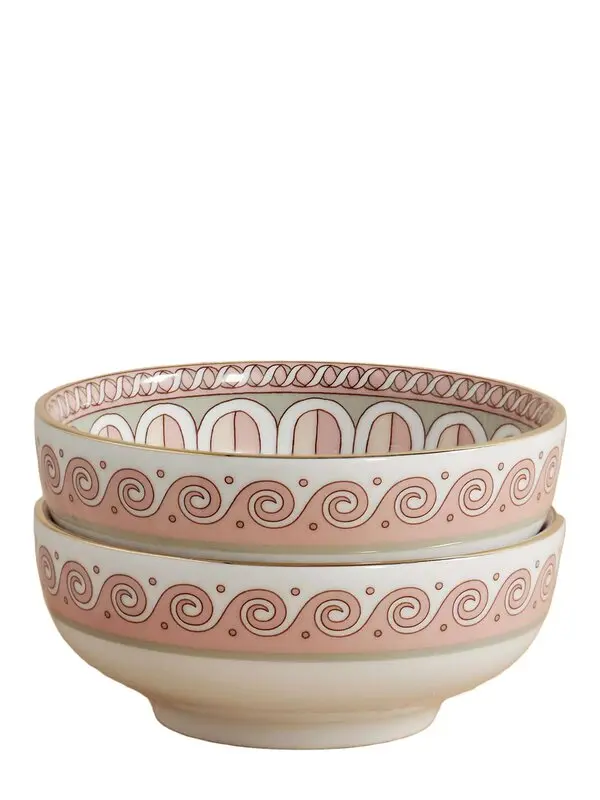 La DoubleJ Set Of Two Gold-plated Porcelain Snack Bowls - Pink