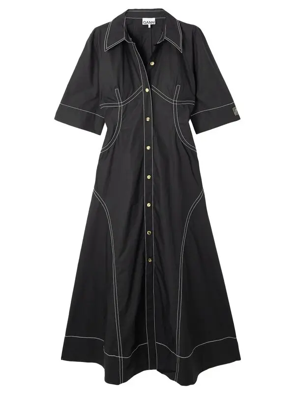 GANNI Organic Cotton-poplin Midi Shirt Dress - Black