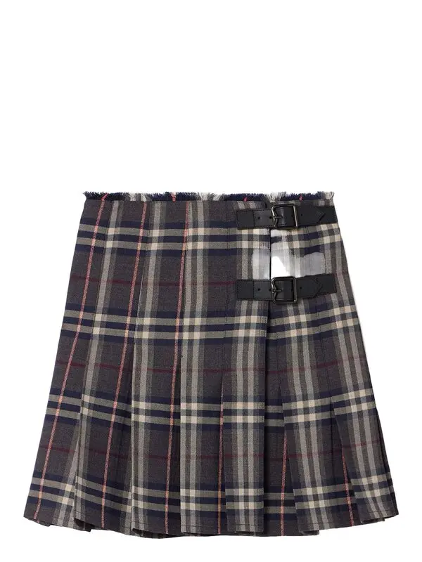 Burberry Leather-trimmed Pleated Checked Wool Mini Skirt - Multi