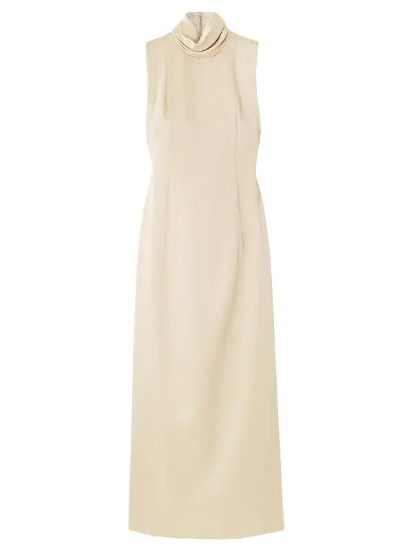 Brunello Cucinelli Draped Satin Midi Dress - Gold