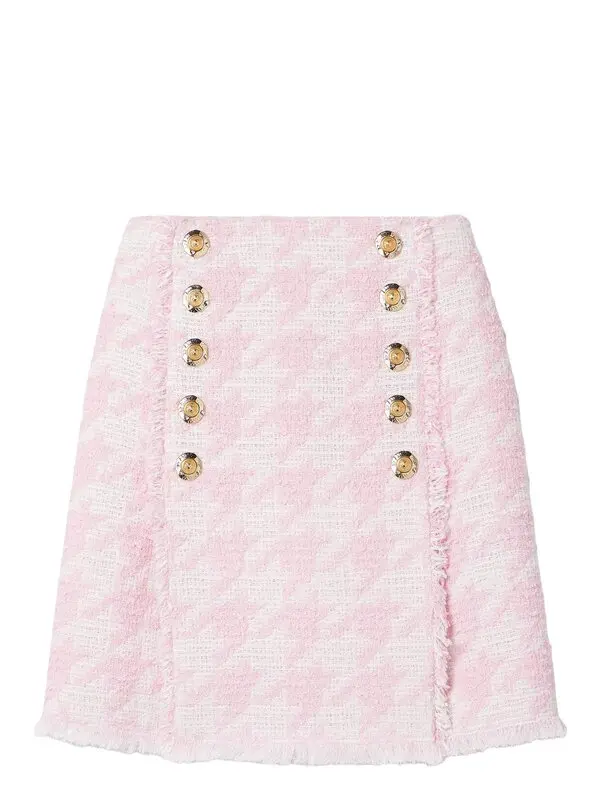 Balmain Button-embellished Pleated Checked Mini Skirt - Pink
