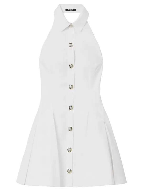 Balmain Cotton-poplin Halterneck Mini Dress - White