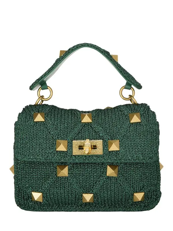 Valentino Garavani Knit Roman Stud Top Handle Bag - Green