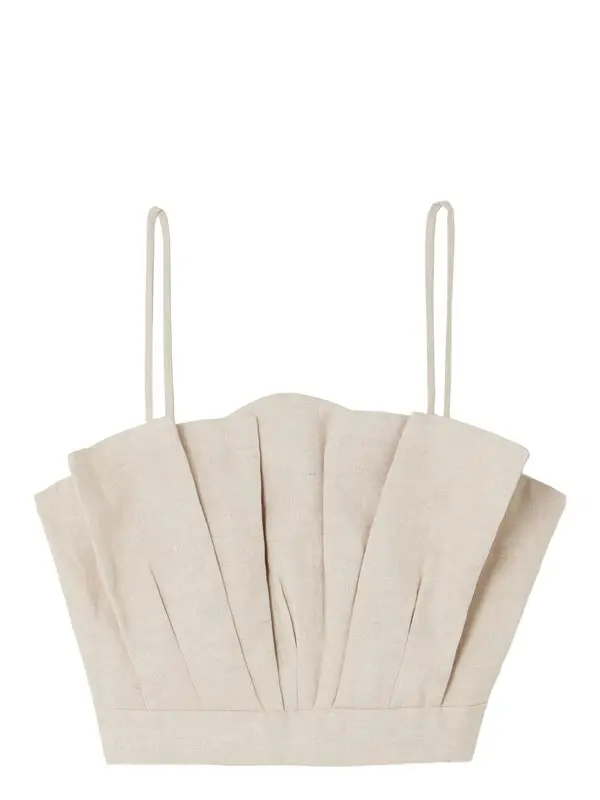 ANDRES OTALORA Amapolas Pleated Linen Bustier Top - Neutrals