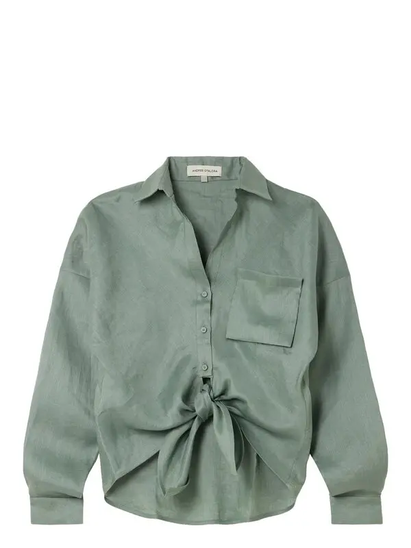 ANDRES OTALORA Reflejos Tie-front Linen Shirt - Green