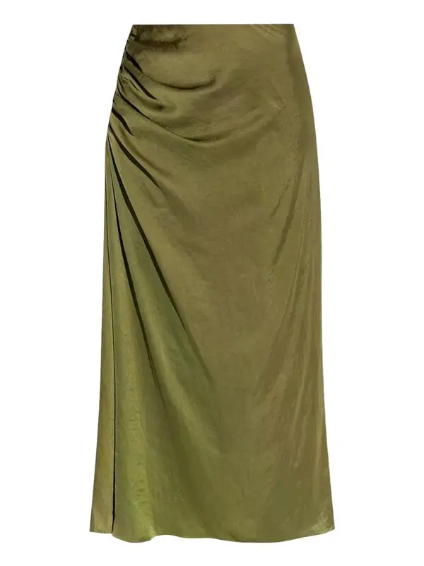 Theory Gathered Satin Midi Skirt - Green