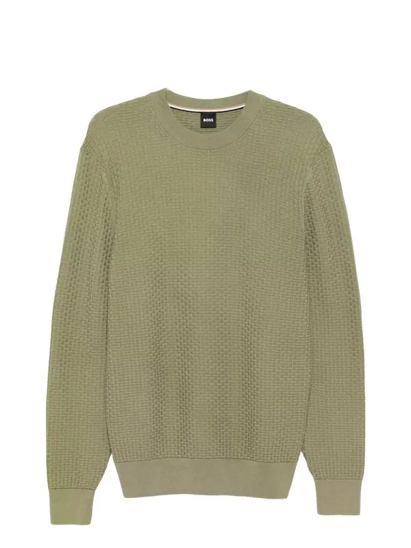BOSS Waffle-knit Crew-neck Sweatshirt - Green