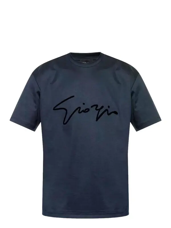 Giorgio Armani Signature-embroidered Cotton T-shirt - Blue