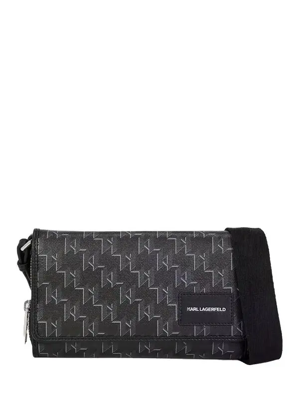 Karl Lagerfeld Monogram Zip-around Crossbody Bag - Black