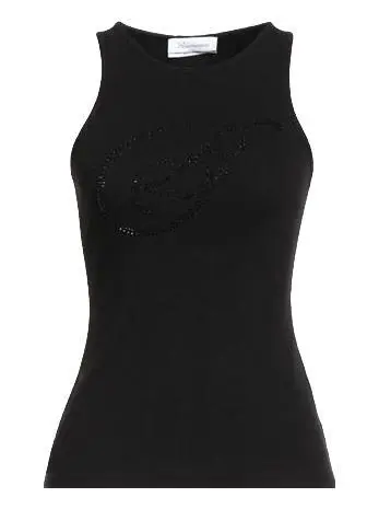 Blumarine Ribbed Tank Top With Logo - Black