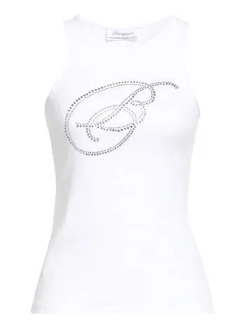 Blumarine Ribbed Tank Top With Logo - White
