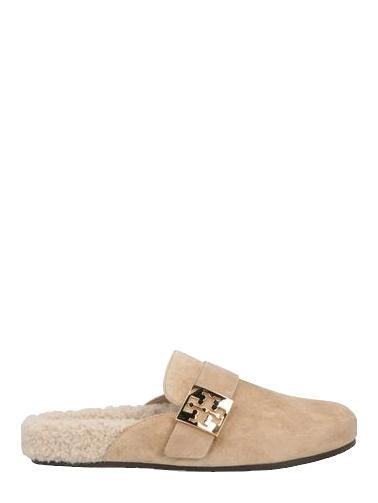 Tory Burch Suede Mules With Sherpa Interior And Buckle Detail - Sand