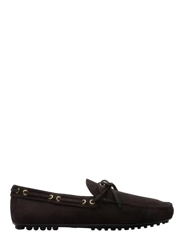 Car Shoe Bow-detail Suede Driving Shoes - Brown