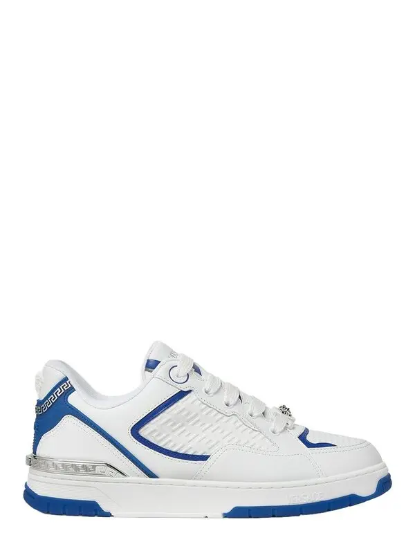 Versace Biggie Basket Leather Low Top Sneakers - White+blue