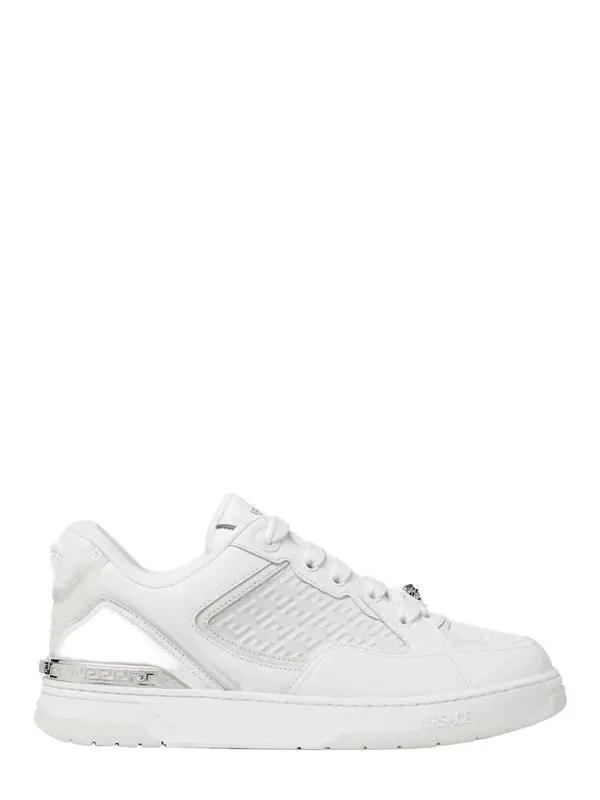 Versace Biggie Basket Leather Low Top Sneakers - White