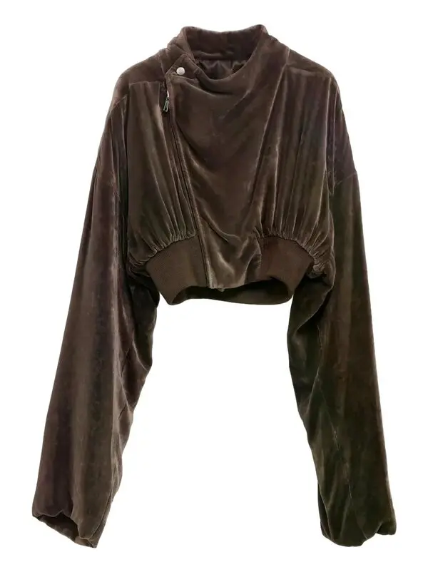 Rick Owens Velvet Zip-front Cropped Jacket - Brown