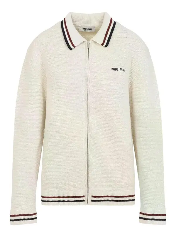 Miu Miu Zip-up Knitted Cardigan - Neutrals