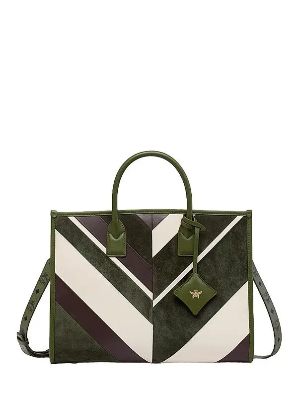 Mcm Munchen Mega Leather Tote - Khaki Moss