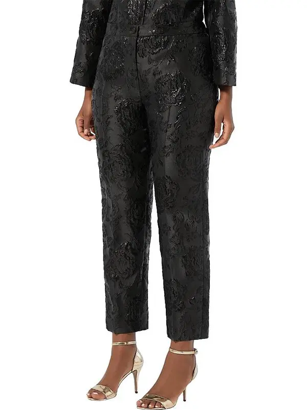 Marina Rinaldi Floral Jacquard Pants - Black