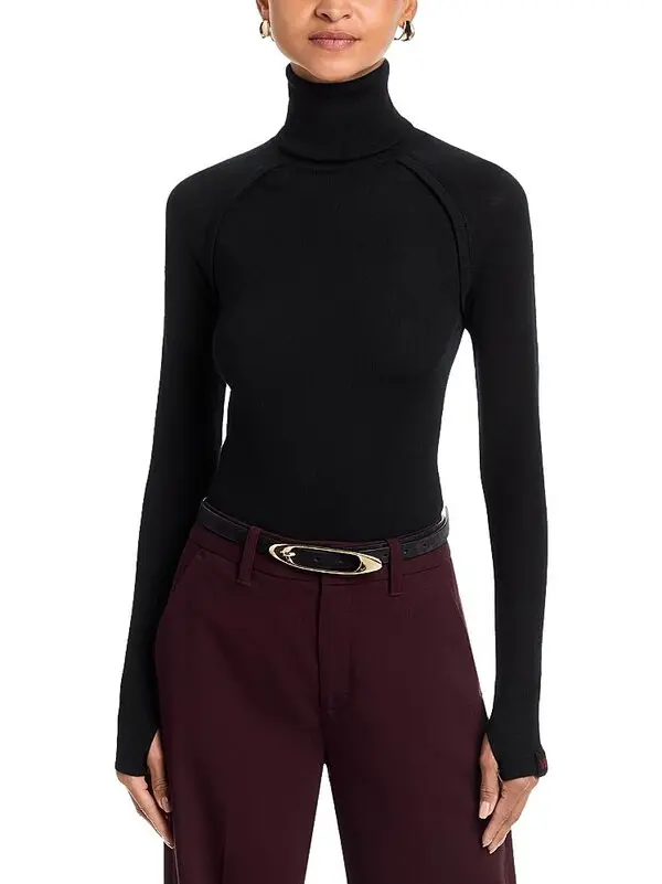 Victoria Beckham Merino Wool Ribbed Turtleneck Sweater - Black
