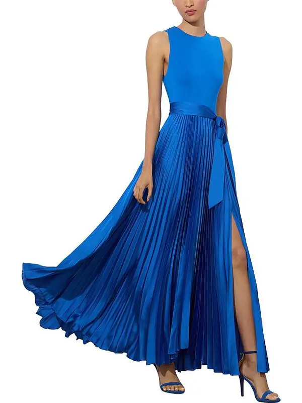 Alice + Olivia Chara Sleeveless Pleated Maxi Dress - Blue