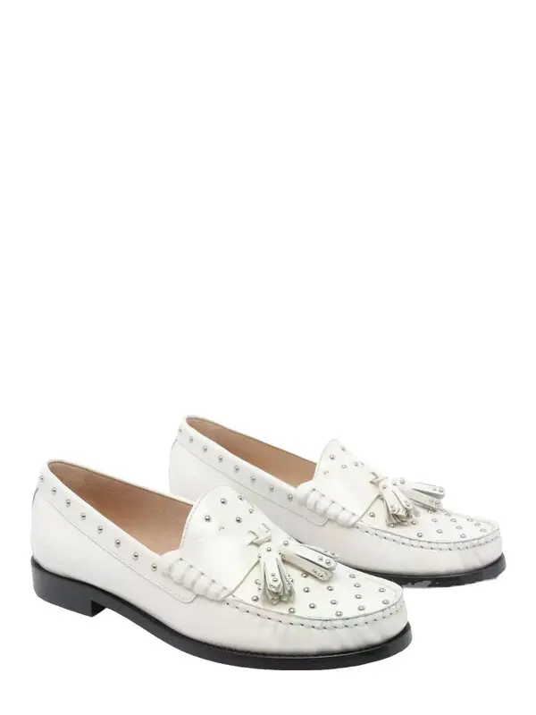 STUART WEITZMAN Tassel-embellished Studded Loafers - White