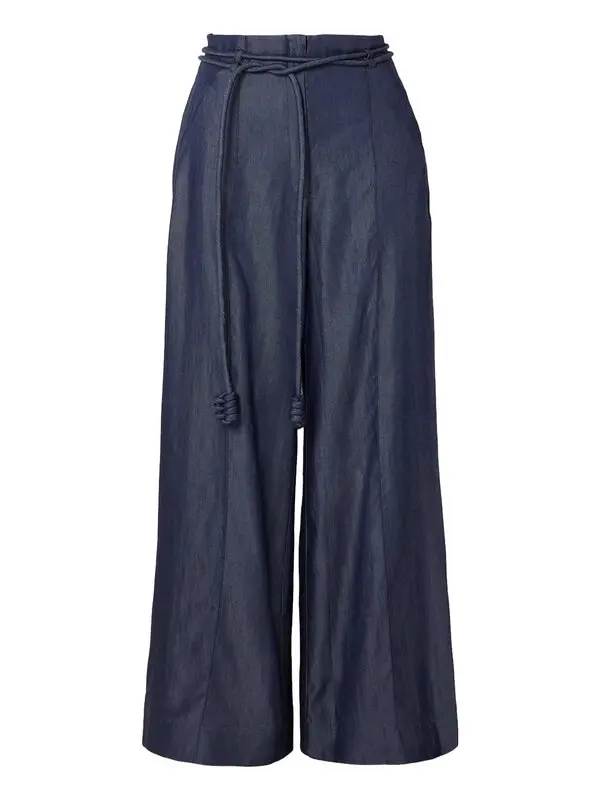ANDRES OTALORA Belted Tencel™ Wide-leg Pants - Blue
