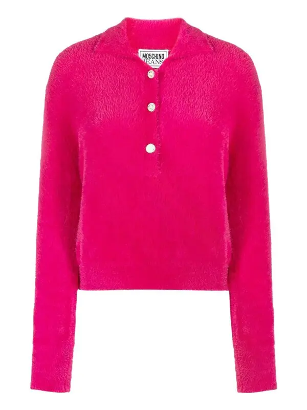 Moschino Knitted Long-sleeve Polo Collar Top - Pink