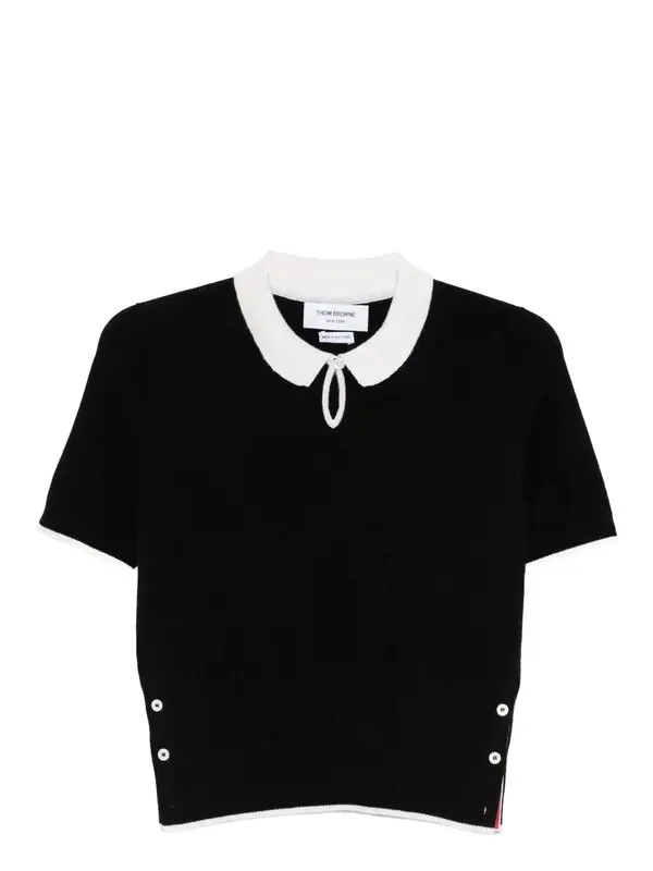 Thom Browne Jersey Stitch Cashmere Polo - Black