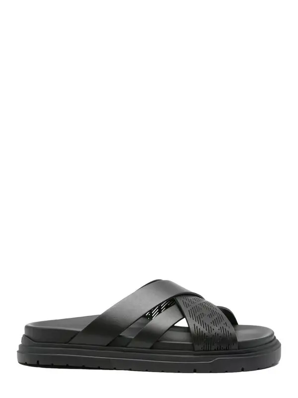 Fendi Leather Criss-cross Slides - Black