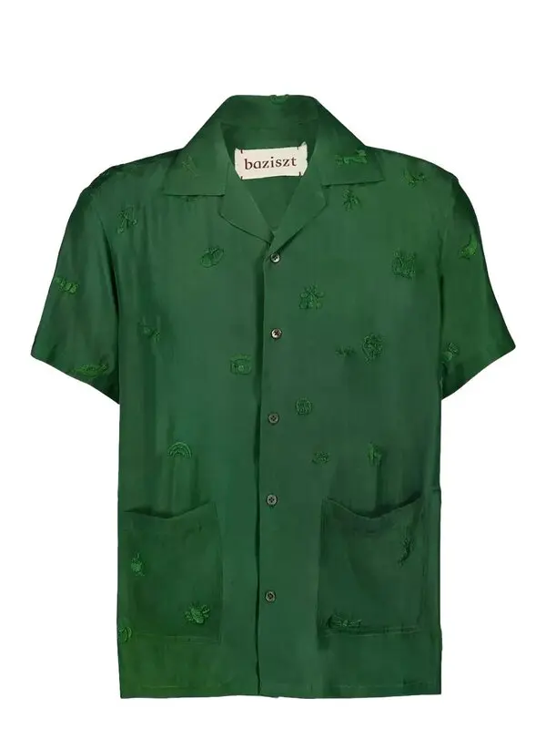BAZISZT Embroidered Pocket Shirt - Green