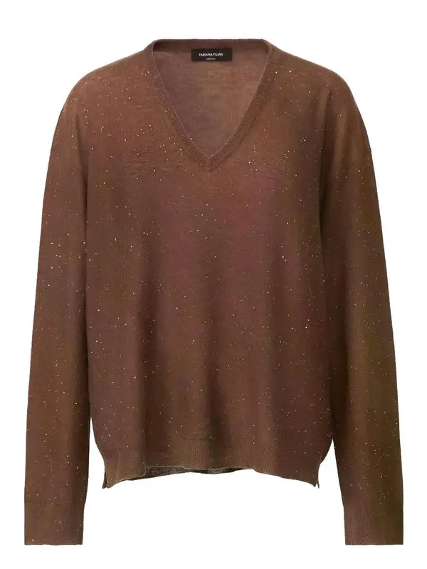 Fabiana Filippi Sequin-embellished V-neck Jumper - Brown