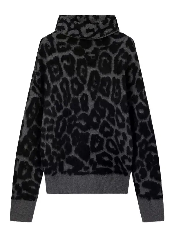 Stella McCartney Leopard-pattern Roll-neck Jumper - Grey
